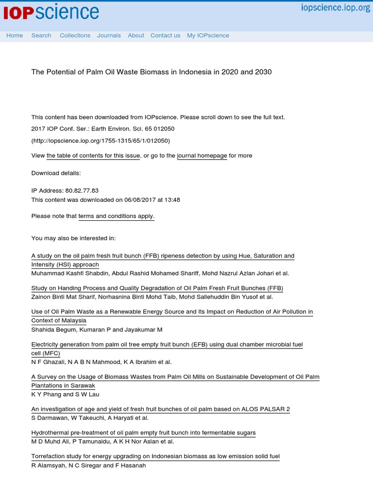 Palm Oil Waste Biomass Potential in Indonesia | PDF | Palm Oil | Biogas