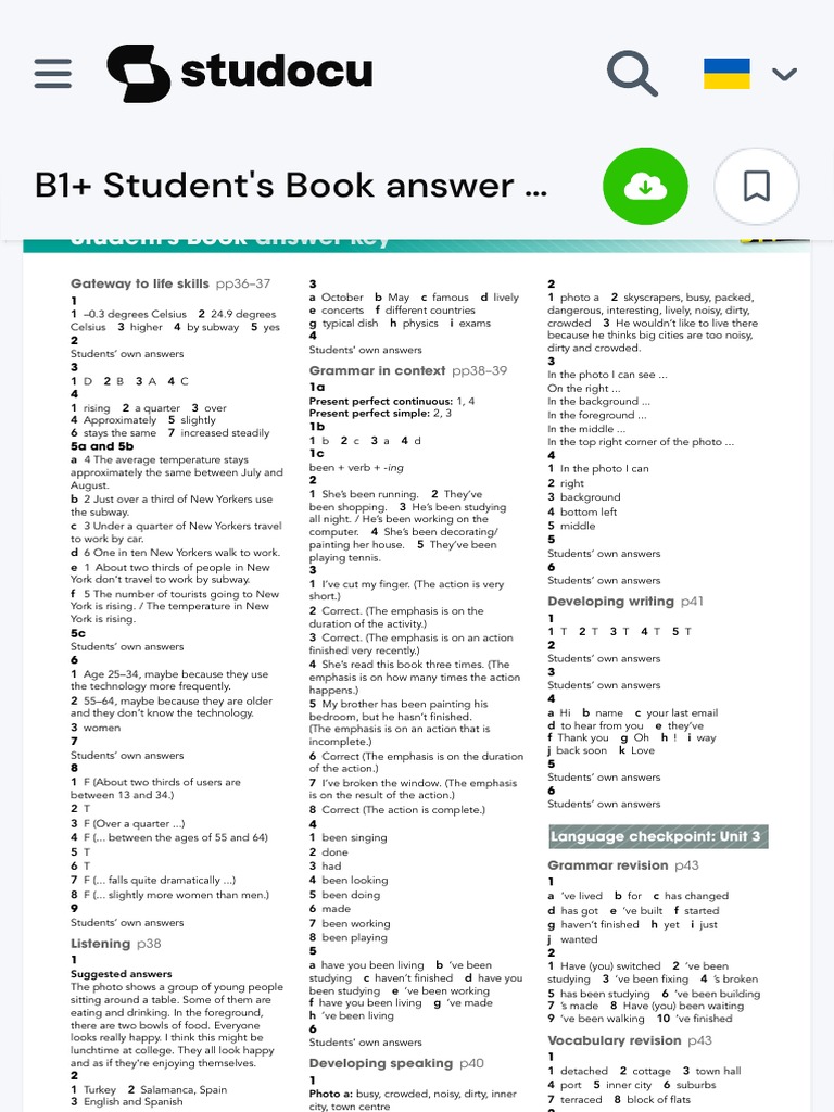 B1+ Student's Book Answer Key | PDF