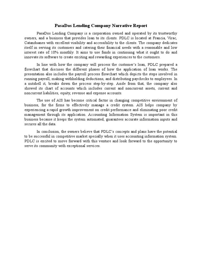 Lending Company Narrative Report | PDF