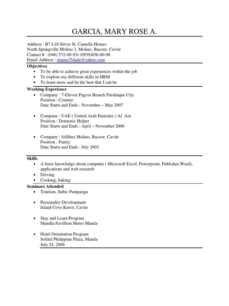 Resume, Garcia Mary Rose | PDF