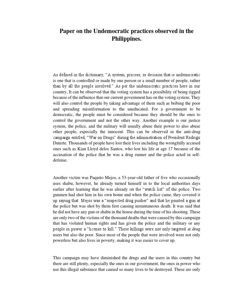 Paper On The Undemocratic Practices Observed in The Philippines | PDF ...