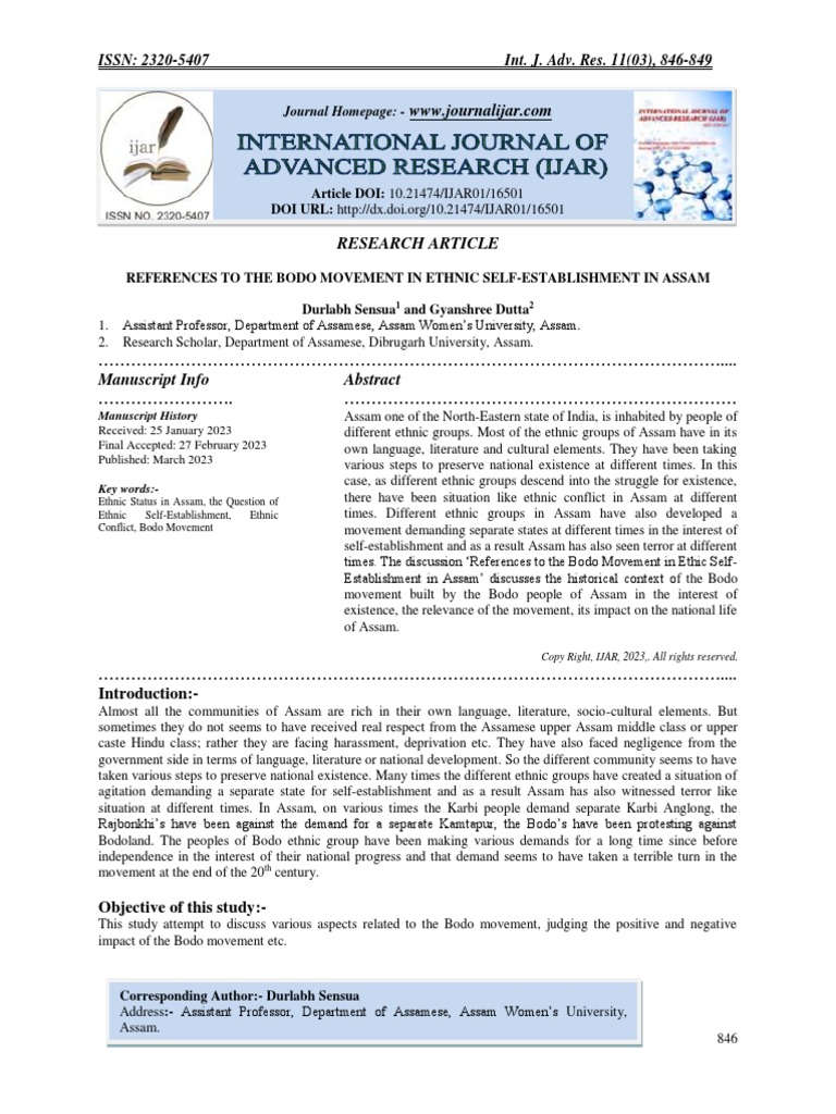 References To The Bodo Movement in Ethnic Self-Establishment in Assam ...