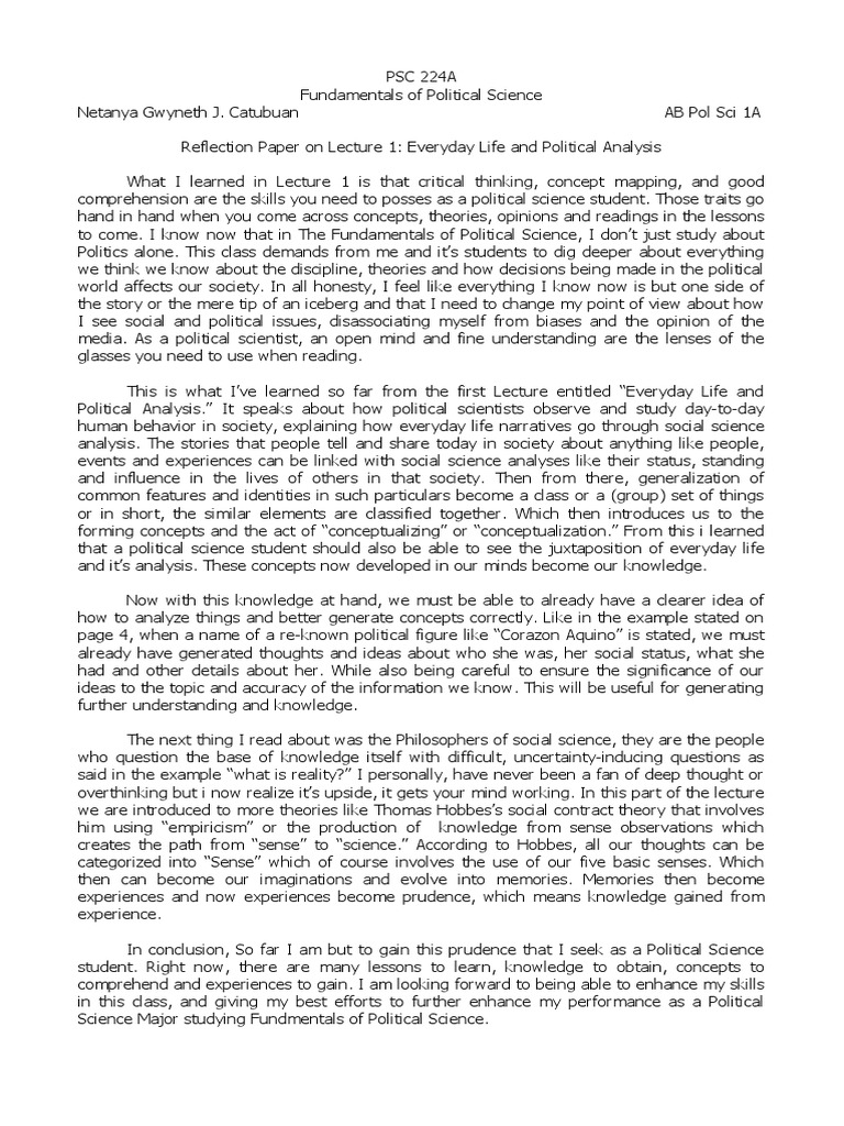 Reflection on Political Science Fundamentals | PDF