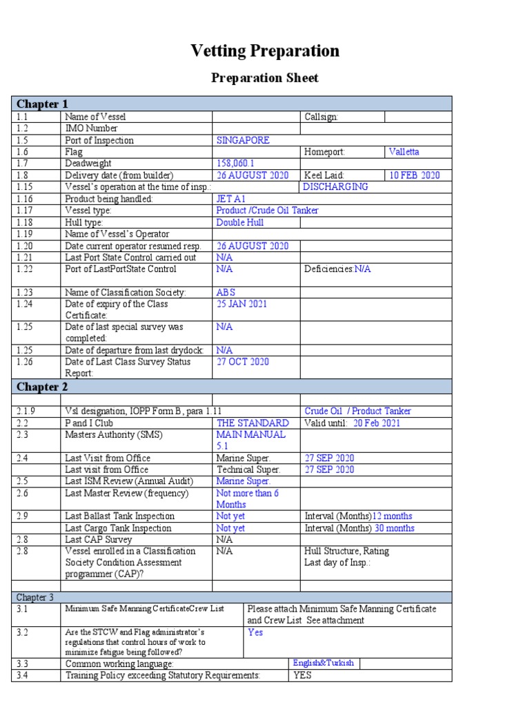 Vetting Preparation | PDF | Ships | Oil Tanker