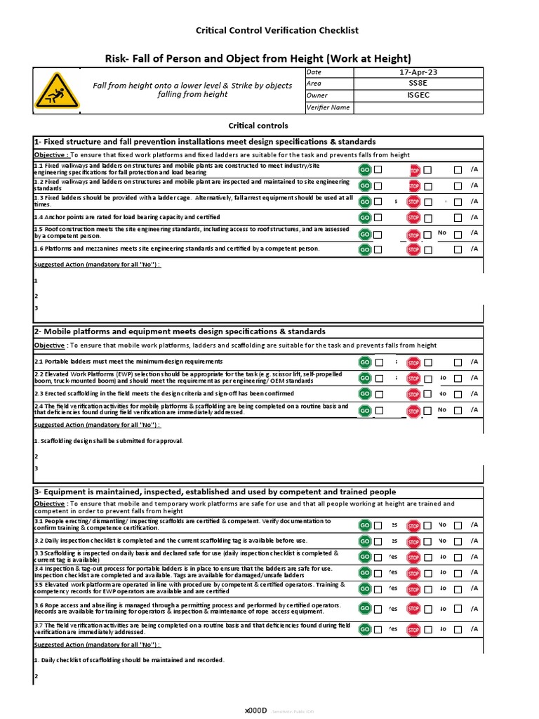 Risk-Fall of Person and Object From Height (Work at Height) | PDF ...