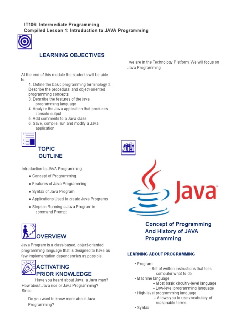 Compiled Lesson 1 - Introduction To JAVA Programming | PDF | Java ... Compiled Lesson 1 - Introduction To JAVA Programming | PDF | Java ...