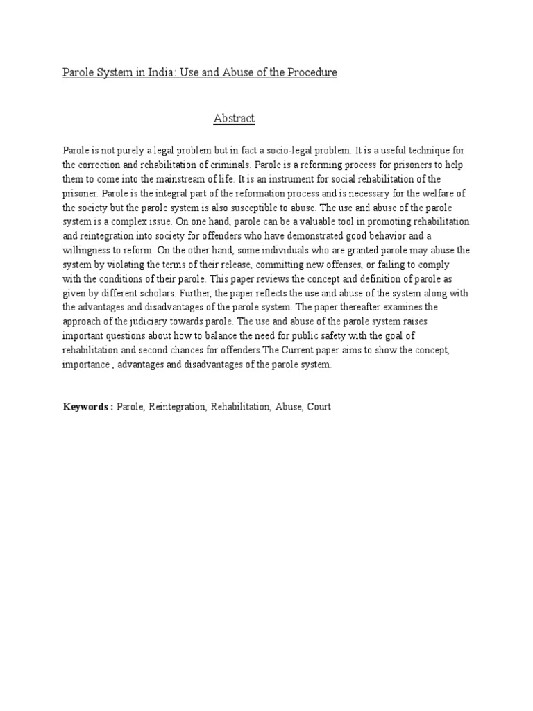 Parole System in India - Use and Abuse of The Procedure (2) (2 ...