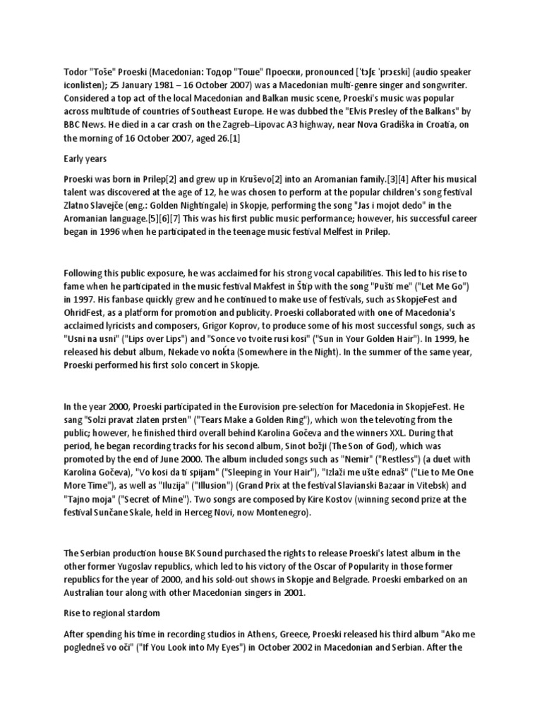 Tose Proeski | PDF | European Music