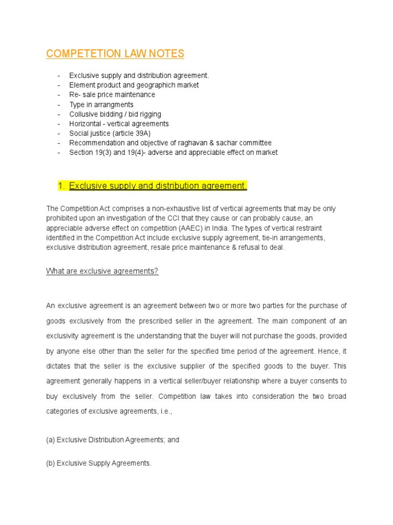 Competetion Law Notes | PDF | Competition Law | Sales