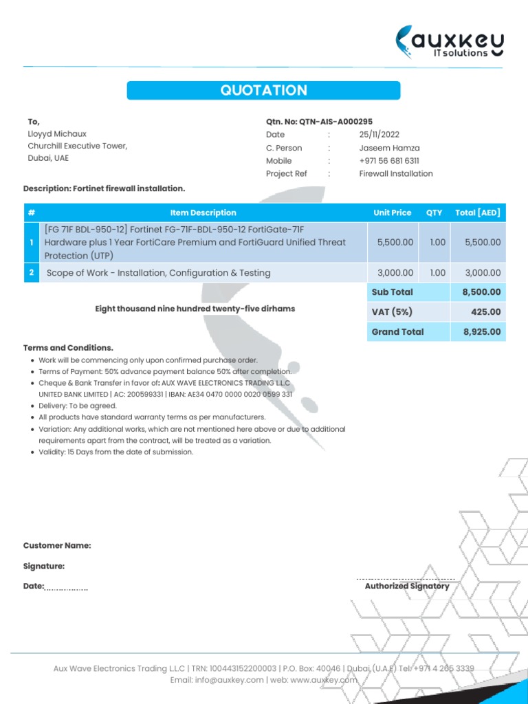 Fortinet Firewall Installation Quote | PDF