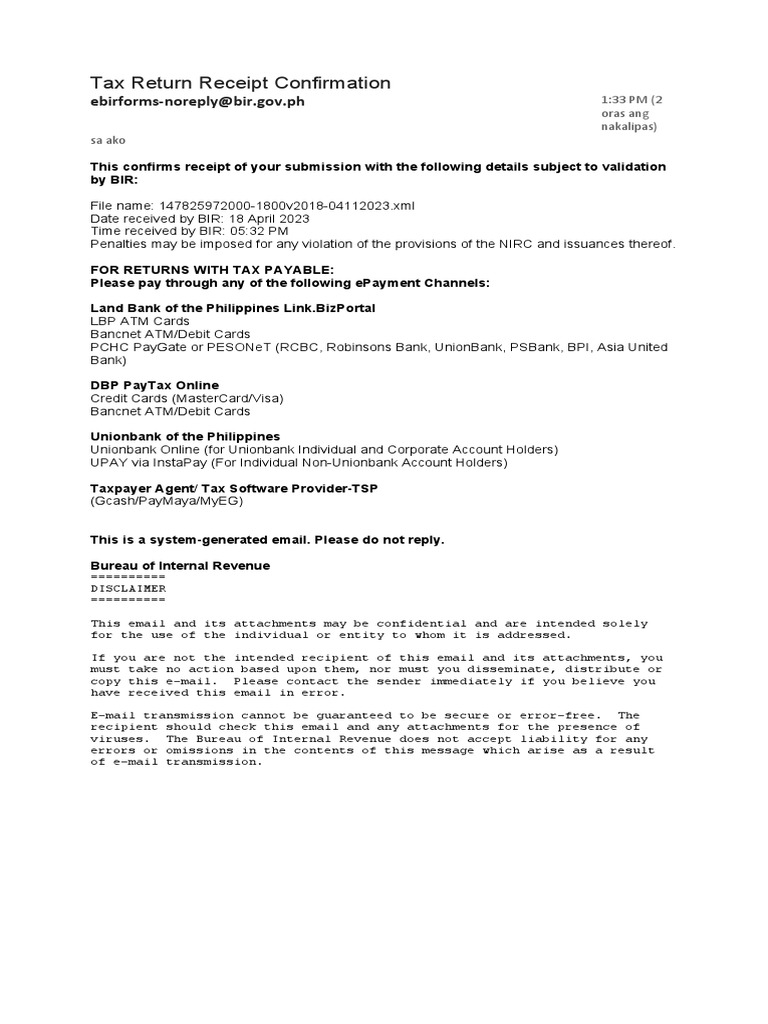 Tax Return Receipt Confirmation | PDF | Debit Card | Visa Inc.