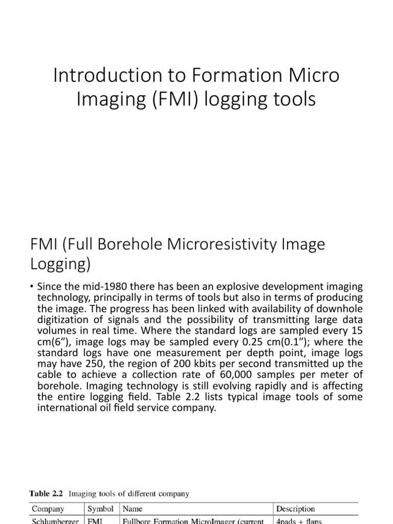 Introduction To Formation Micro Imaging (FMI) Logging Tools | PDF | Sedimentary Rock ...