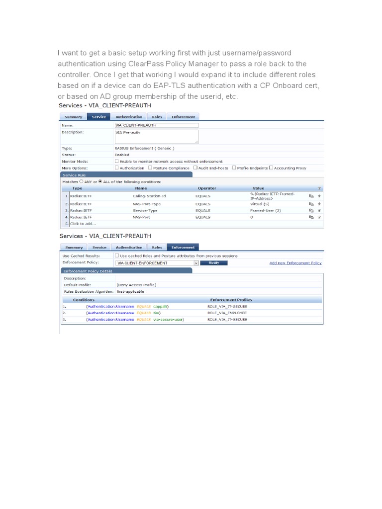 ClearPass Basic Authentication Setup | PDF
