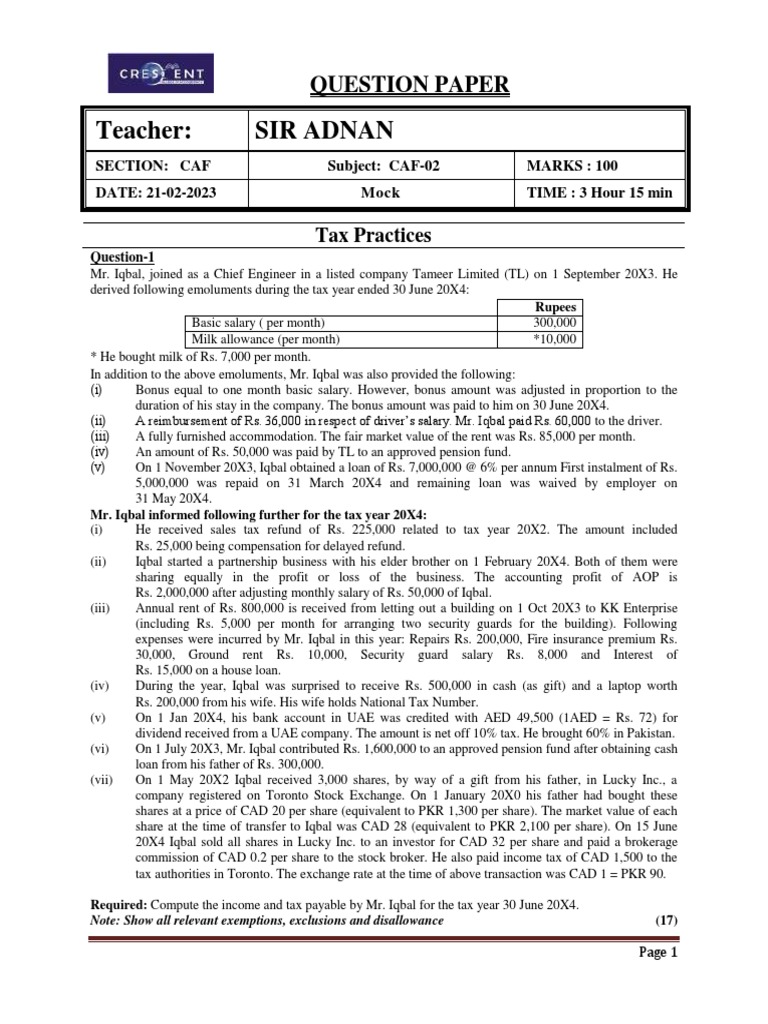 Mock Mar 2023 - Question Paper | PDF