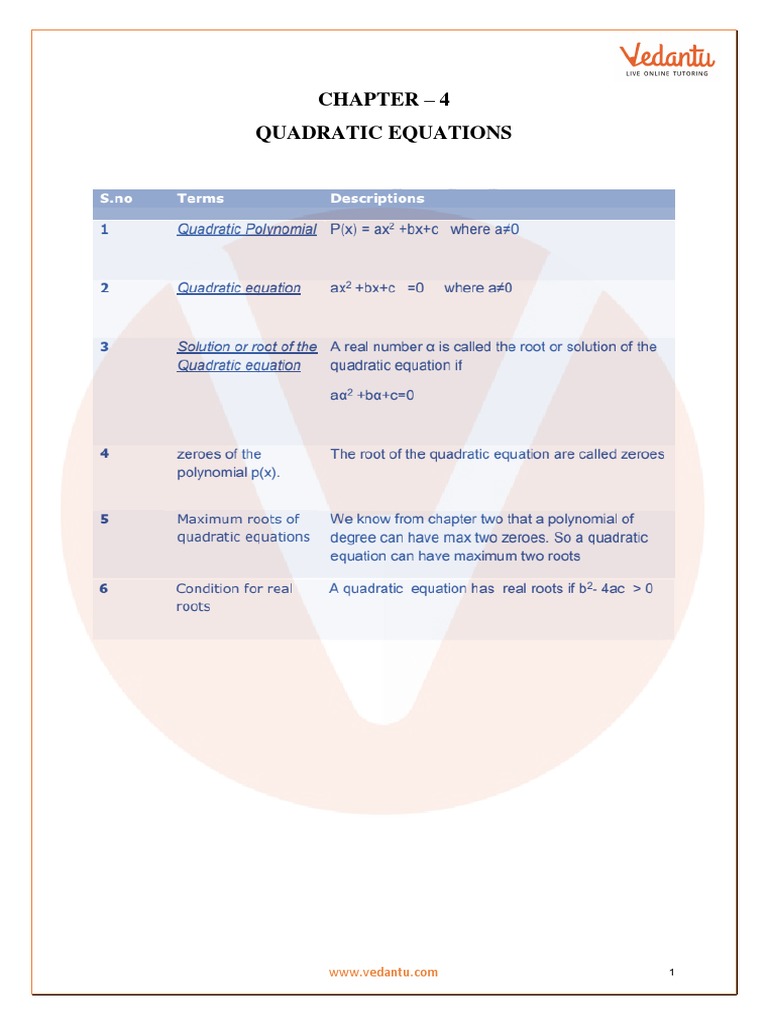 Class 10 Maths Formula Chapter 4 | PDF