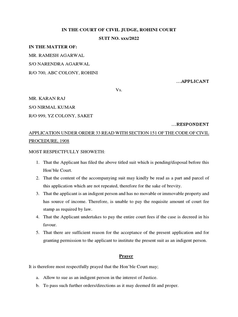 Application To Sue As Indegent Person | PDF