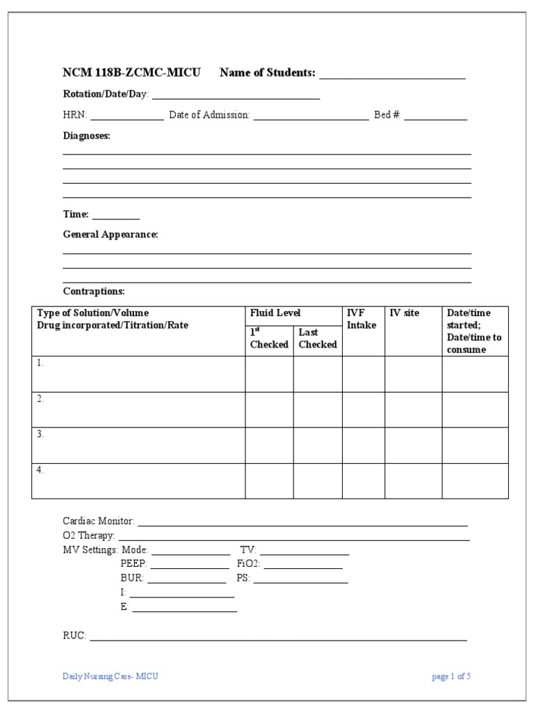 MICU Daily Nursing Care | Download Free PDF | Intensive Care Unit ...