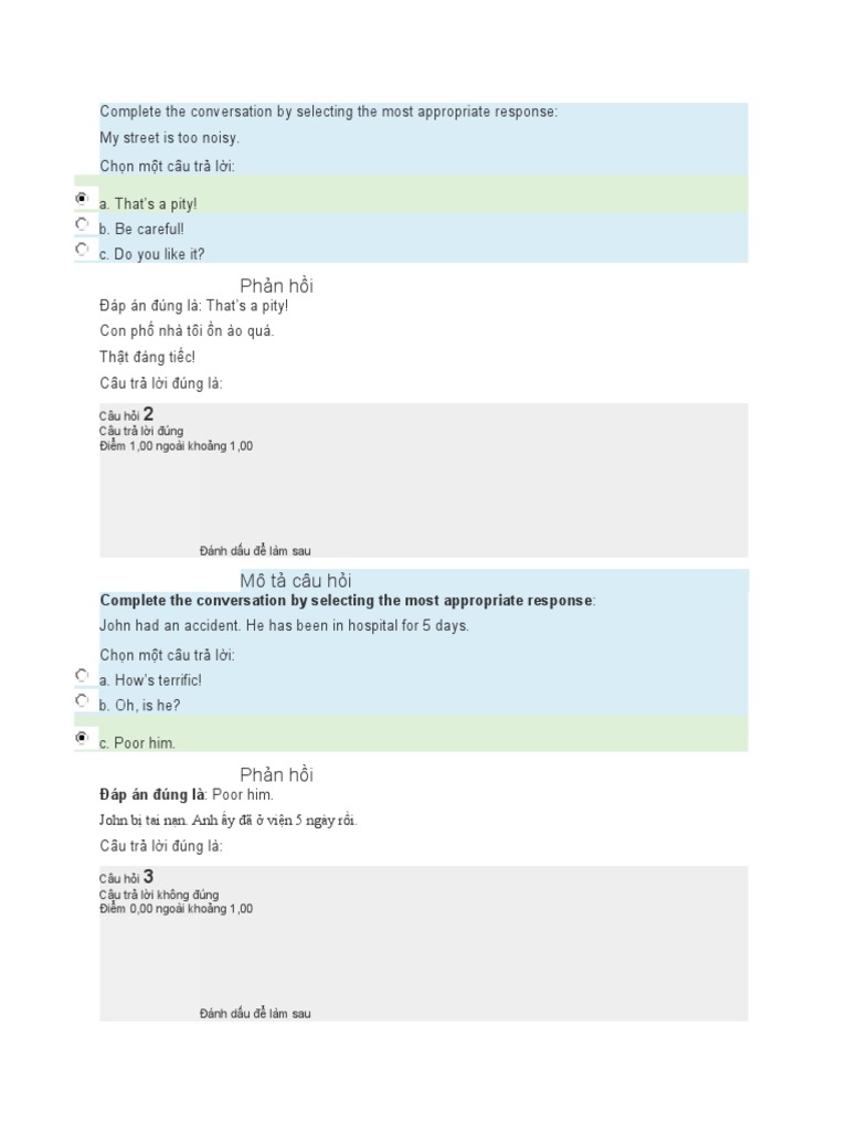 Complete The Conversation by Selecting The Most Appropriate Response | PDF