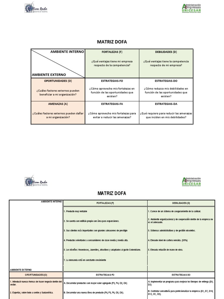 Matriz Dofa Ejemplo1 | PDF | Calidad (comercial) | Business
