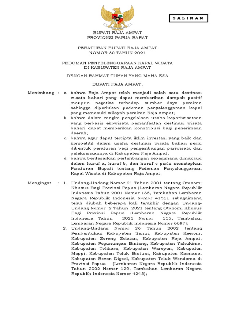 PERBUP Raja Ampat No 30 Tahun 2021 Tentang Pedoman Penyelenggaraan ...