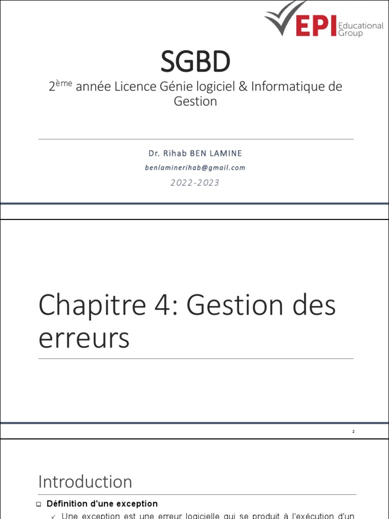Chap4 - Les Exceptions | PDF | PL/SQL | Logiciel