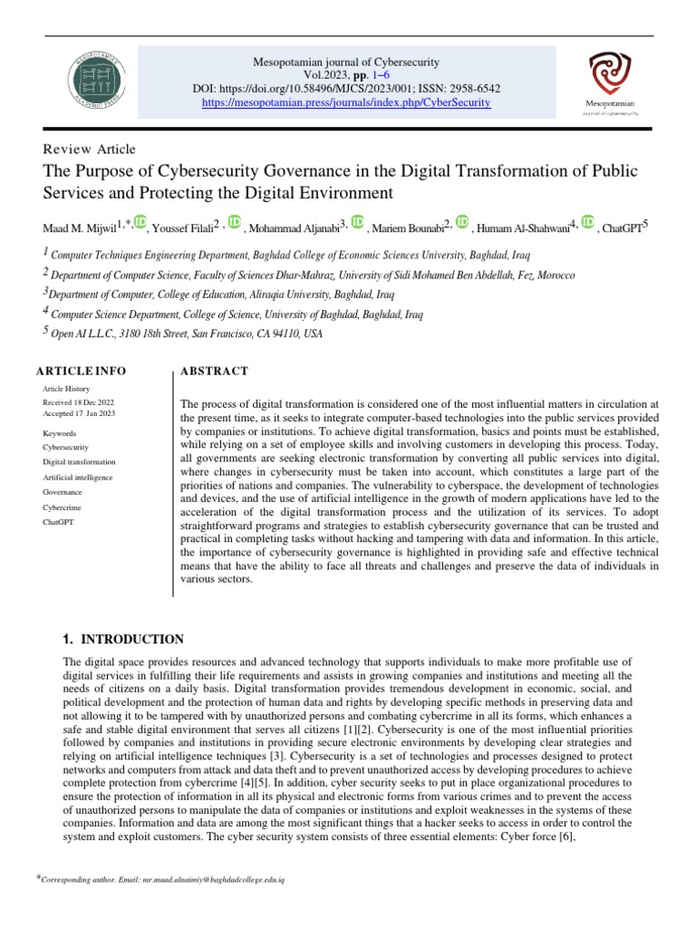 Cybersecurity Governance in The Digital Transformation of Public | PDF ...