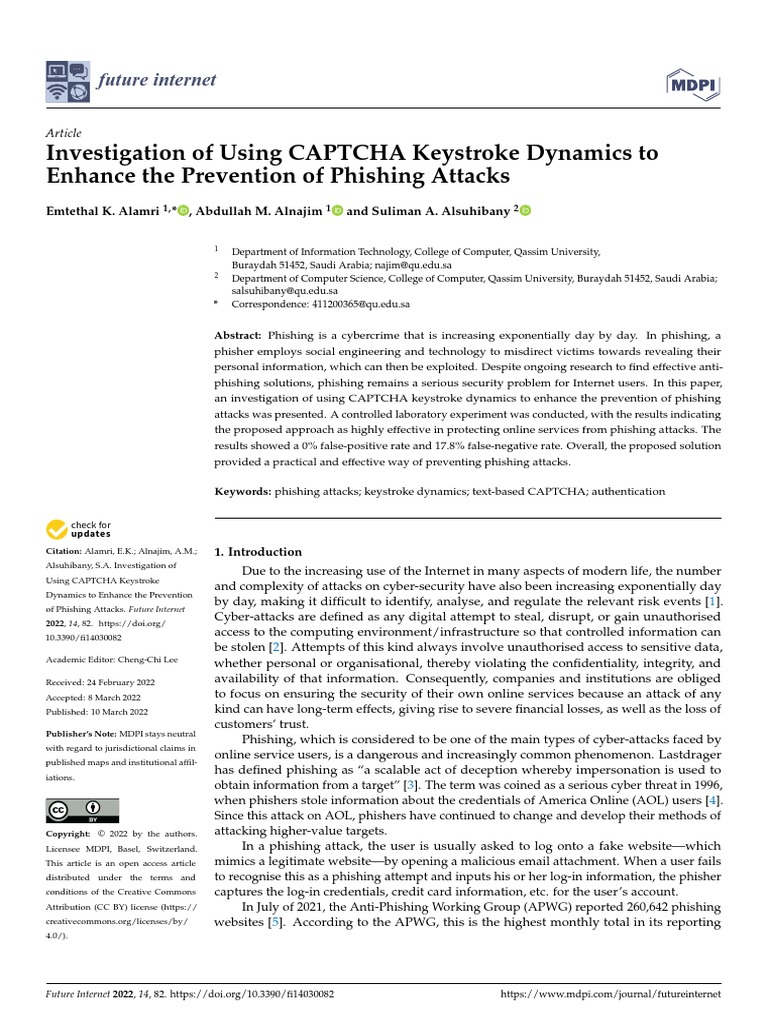 Investigation of Using CAPTCHA Keystroke Dynamics To Enhance The Prevention of Phishing Attacks ...