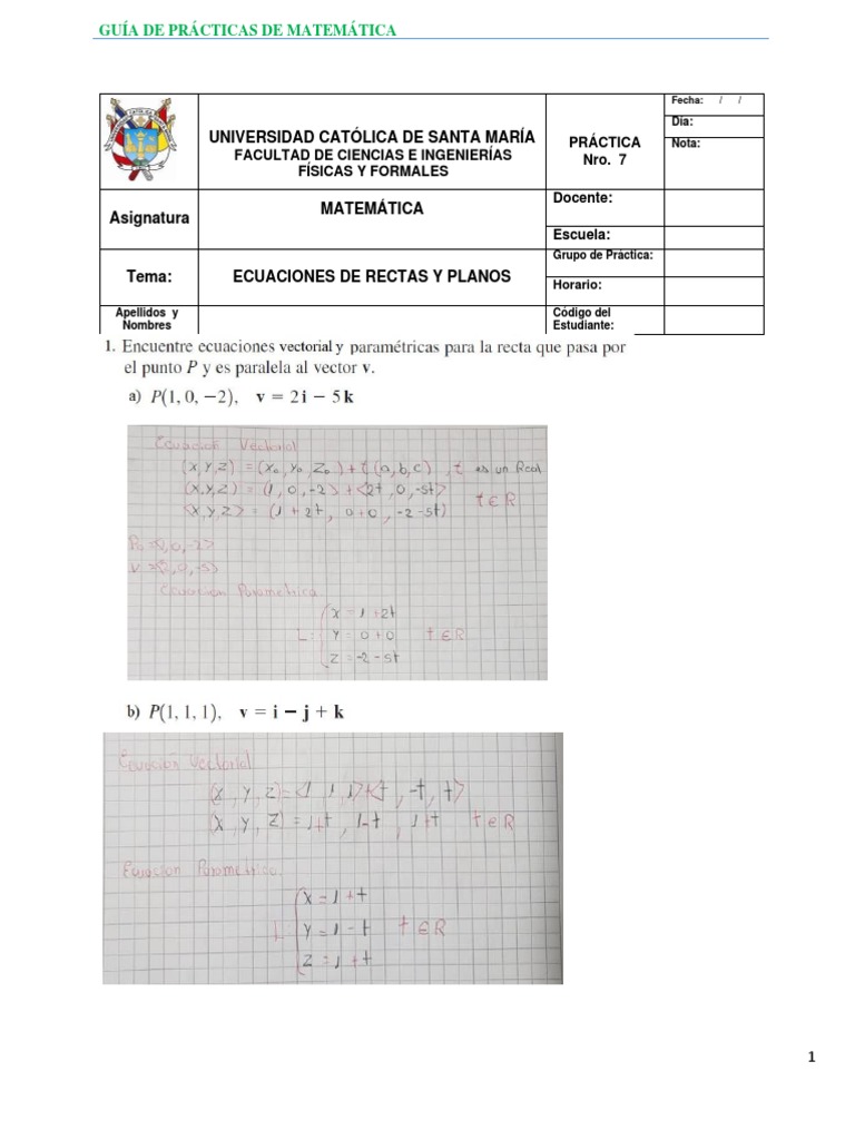 GUÍA DE PRÁCTICA Tema 7 Planos y Rectas | PDF