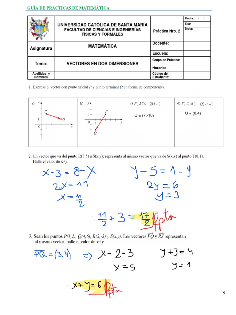 Guía de Práctica - Tema 2 - Vectores en 2 Dimensiones | PDF