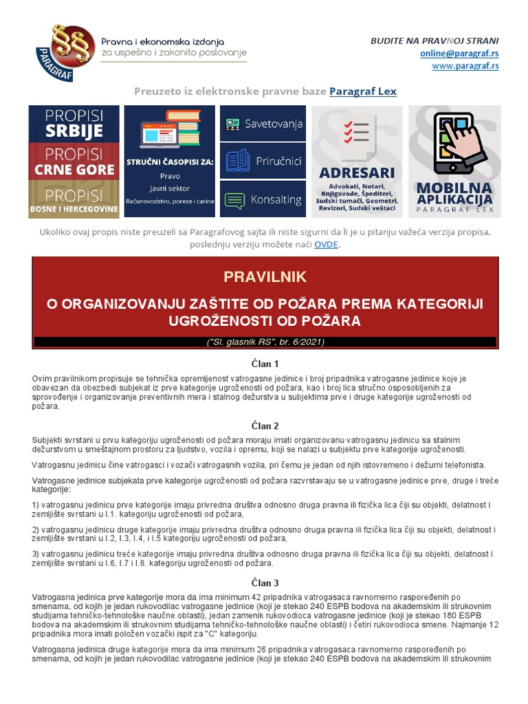 Pravilnik o Organizovanju Zastite Od Pozara Prema Kategoriji ...