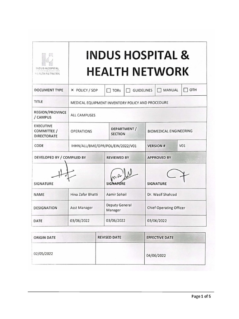 4-Medical Equipment Inventory Policy and Procedure | PDF