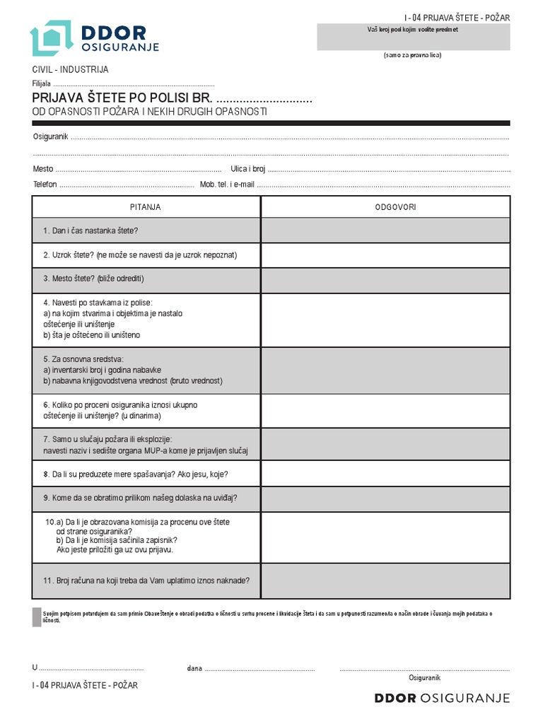 I 04 Prijava Stete Pozar | PDF
