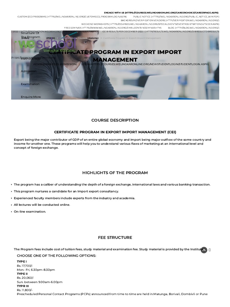 6 Months Certificate Course in Export Import Management - WE School | PDF