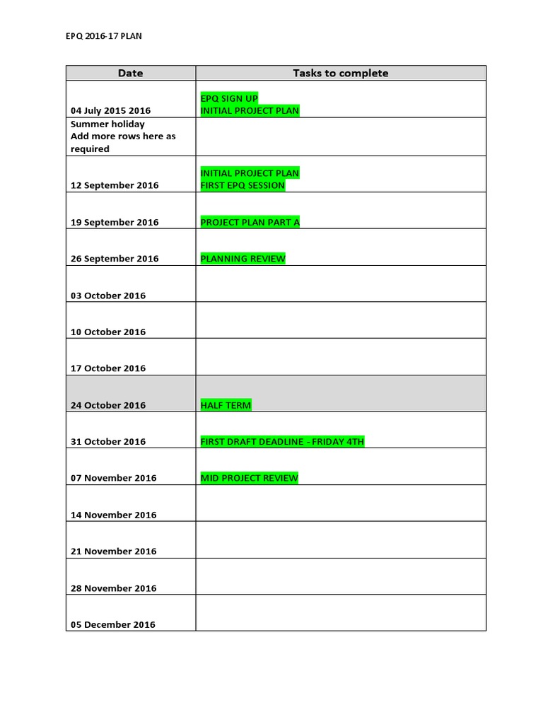 Epq Table Plan Template | PDF