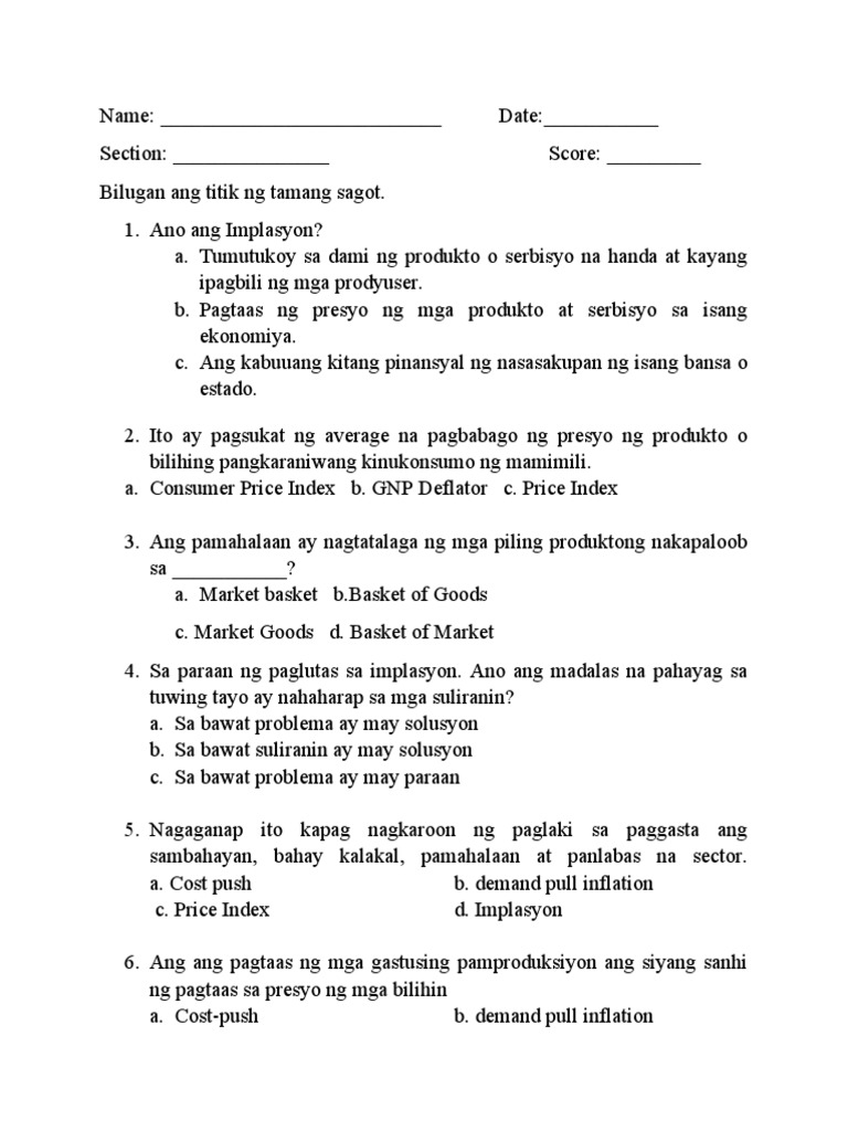 Implasyon Quiz | PDF