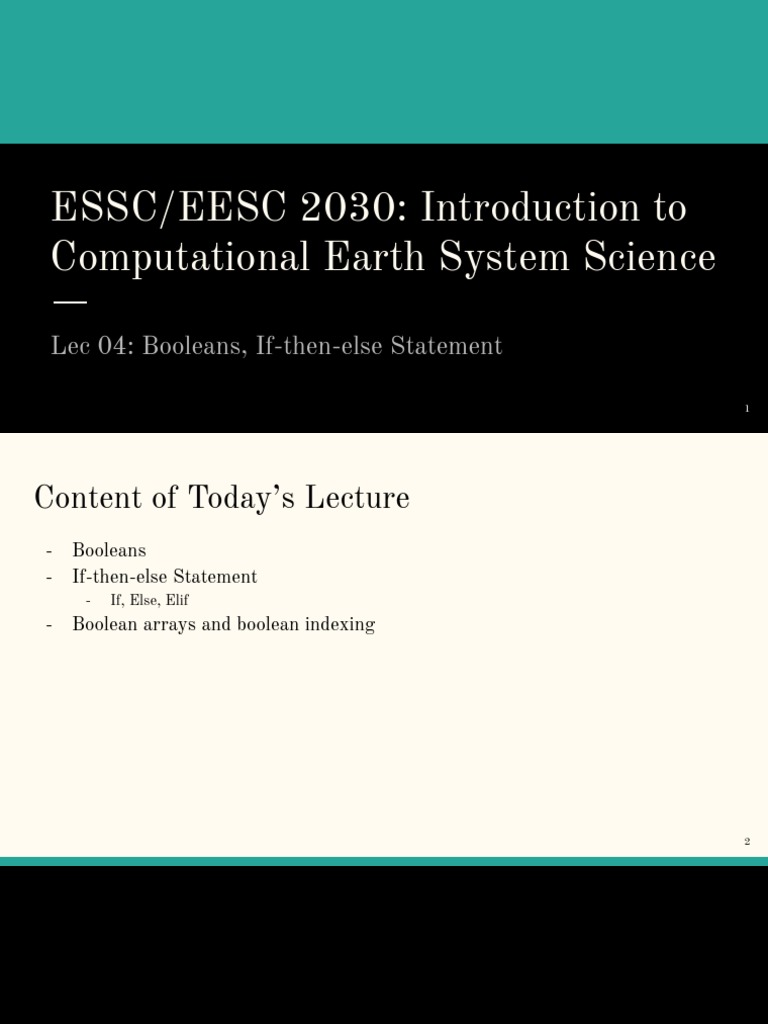 ESSC/EESC 2030: Introduction To Computational Earth System Science | PDF | Boolean Data Type ...