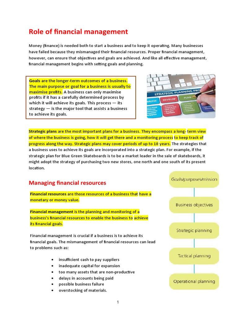 Role of Financial Management Workbook | PDF | Goal | Return On Investment