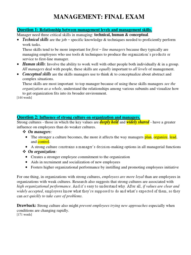 Management Final Exam | PDF