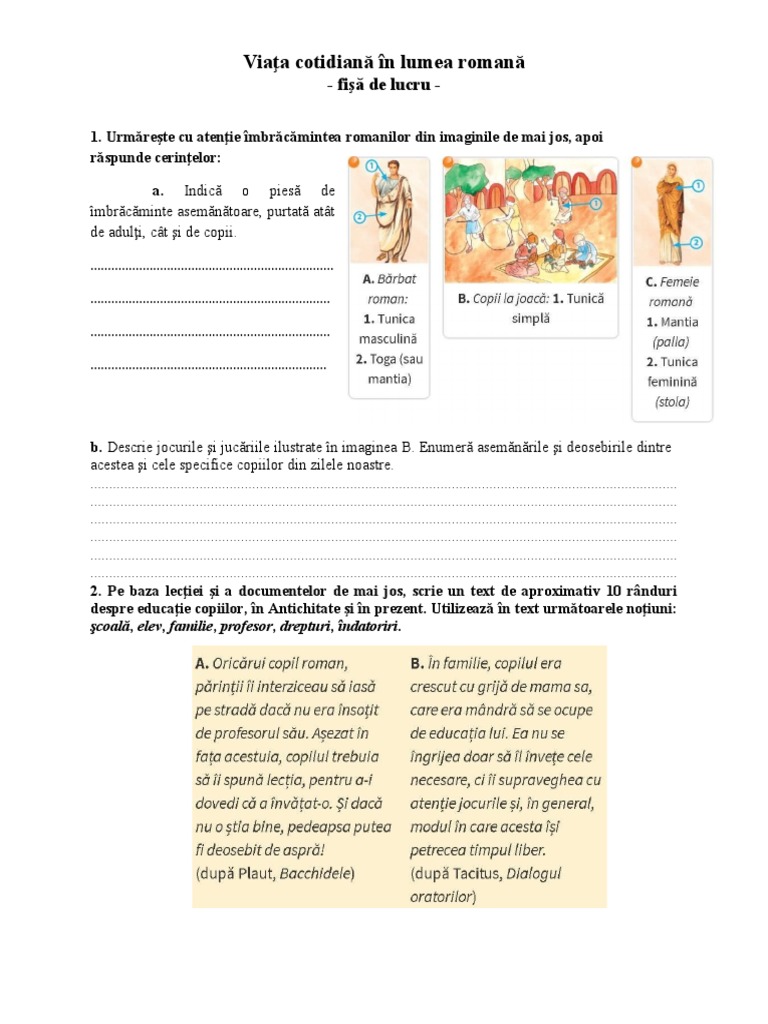 Viata-Cotidiana-In-Lumea-Romana-Fisa-De-Lucru - Ok | PDF