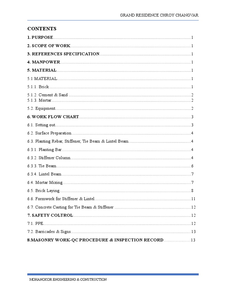 Masonry Method Statement for Grand Residence Brick Wall | PDF | Brick ...