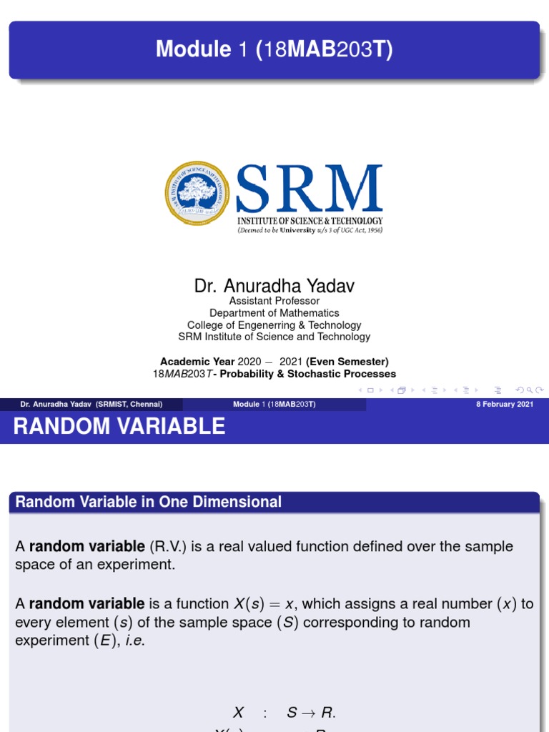 Module 1 - Part 1 Probability and Stochastic Process | PDF | Probability Distribution | Random ...