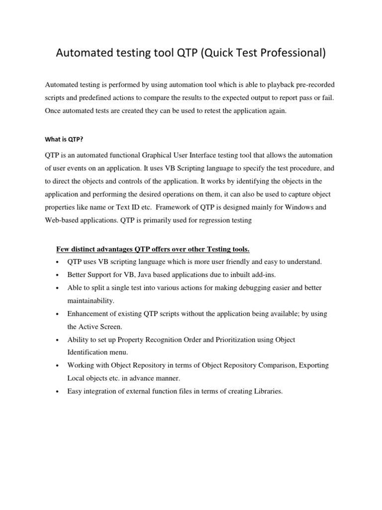 QTP Automated Testing Tool Overview | PDF | Software | System Software