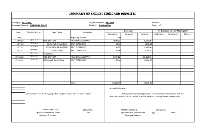 Summary of Collections and Deposits | PDF