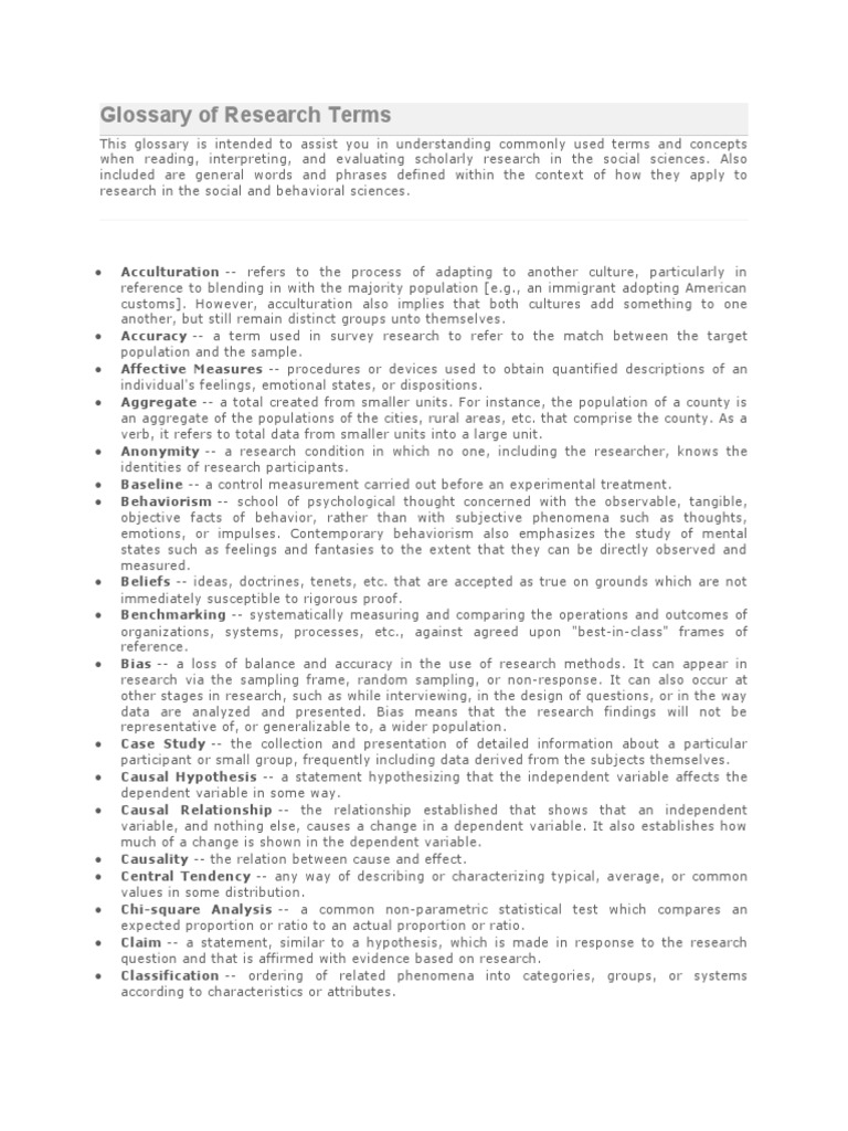 Glossary of Research Terms | PDF