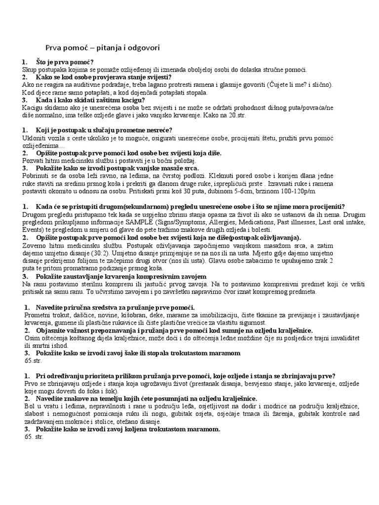 Prva Pomoć - Pitanja I Odgovori | PDF