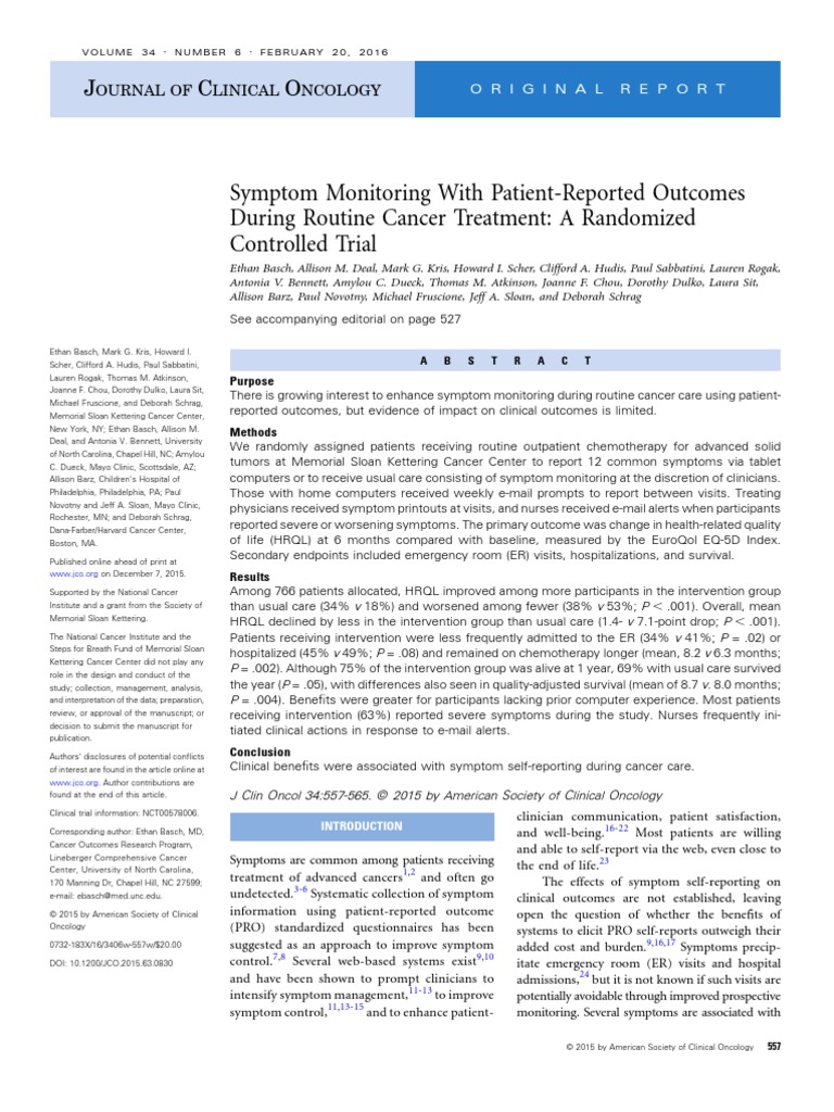 Symptom Monitoring With Patient-Reported Outcomes During Routine Cancer ...