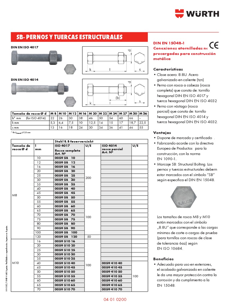 Wurth 04 01 0200 | Descargar gratis PDF | Tornillo | Metalurgia