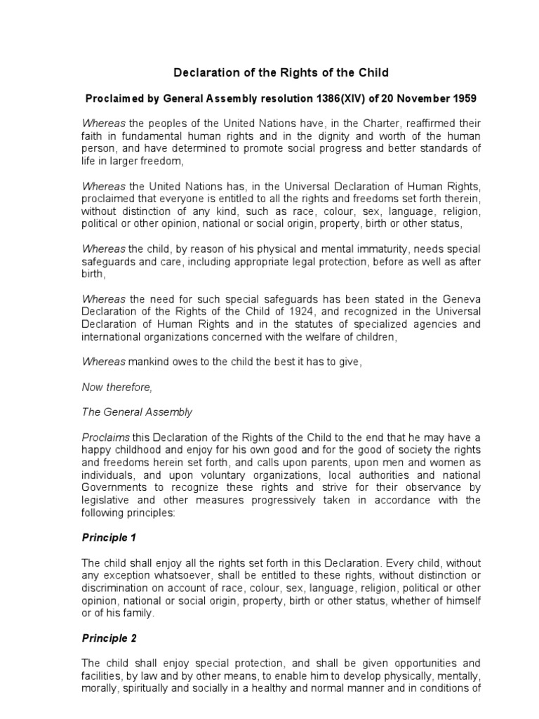 Declaration of The Rights of The Child | PDF | Children's Rights ...