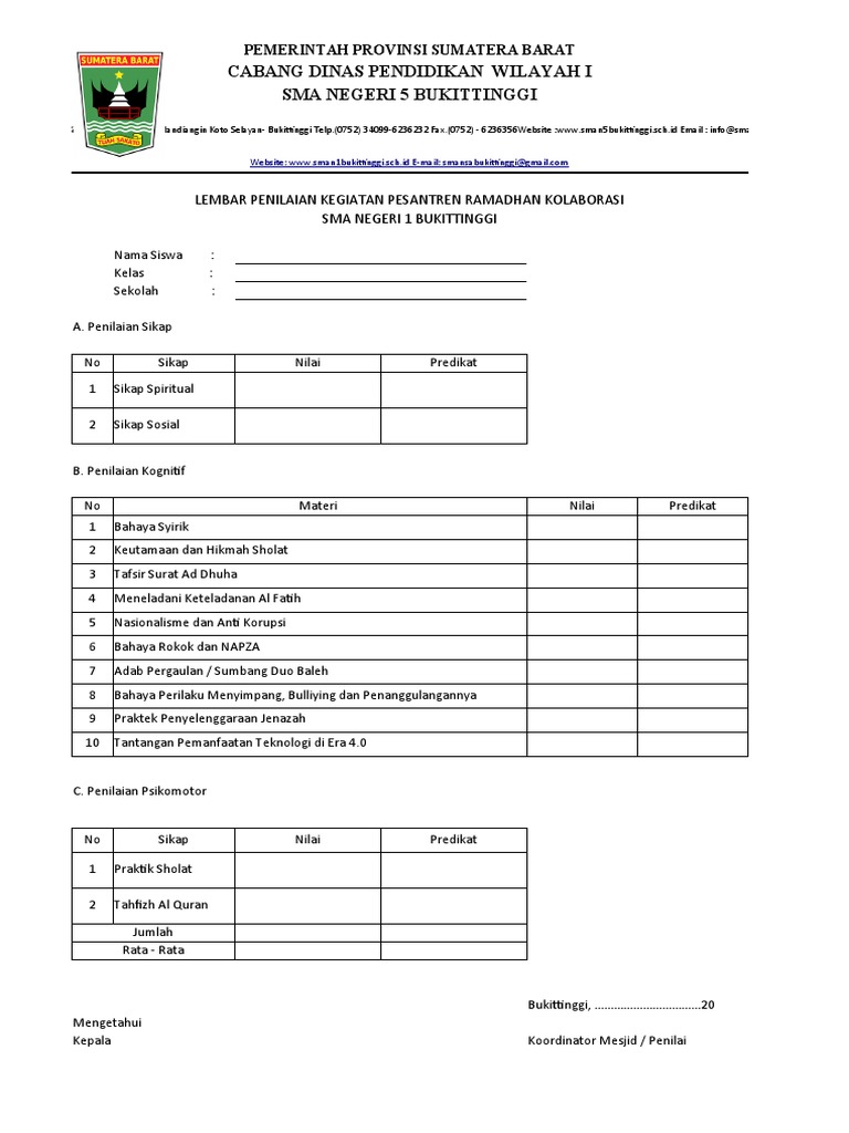 Format Penilaian Pesantren Ramadhan | PDF