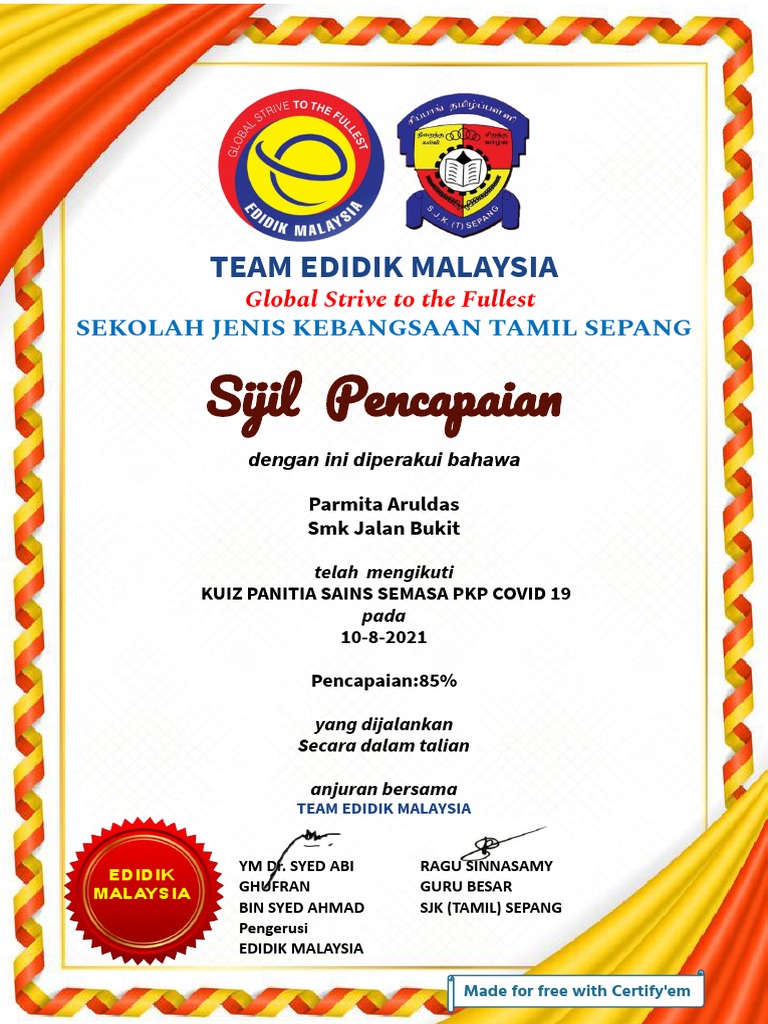 Sijil Pencapaian: Team Edidik Malaysia | PDF